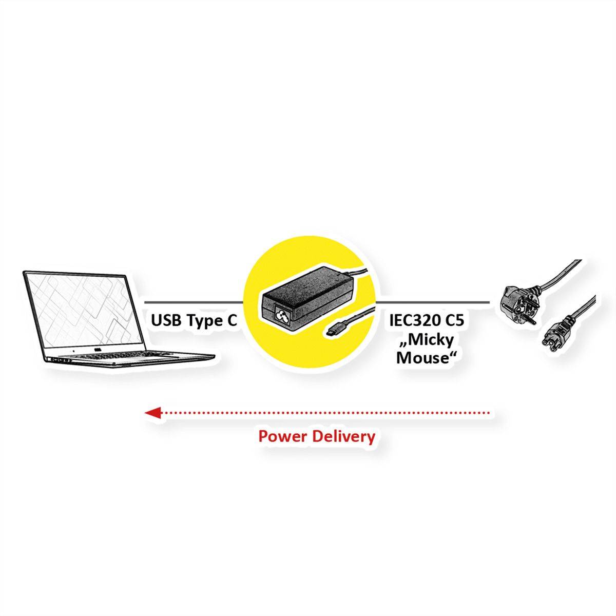 ROLINE Chargeur USB avec prise C5/C6, 1x USB-C, 100 W - SECOMP AG